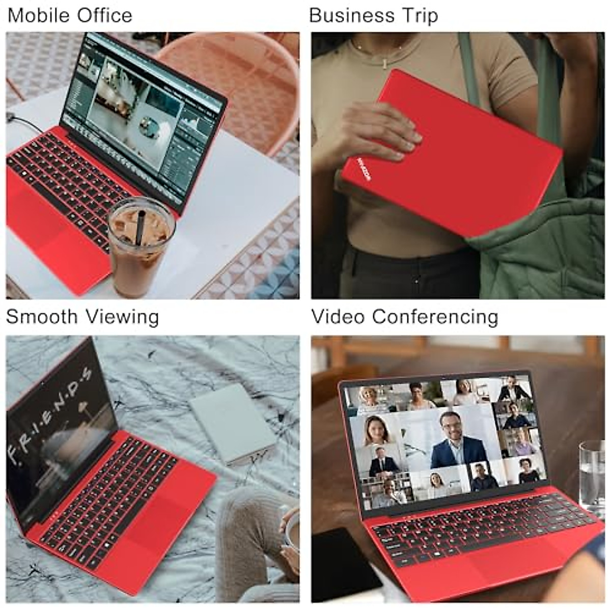 WOZIFAN 14" Laptop 6GB RAM 256GB SSD Traditional Laptops Computer Win 11 Full Metal 2.4G+5G WiFi BT 4.2 1920x1080 FHD with Wireless Mouse for Work Study Entertainment-Red