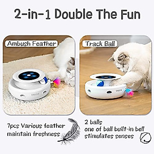 ORSDA Cat Toys 2in1 Interactive Cat Toys for Indoor Cats, Timer Auto On/Off, Cat Toy Balls & Ambush Feather Electronic Cat Toy, Cat Entertainment with 6pcs Feathers, Dual Power Supplies Cat mice Toy