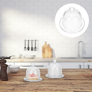 DOITOOL Mini Glass Butter Dish Dome Tray Plate, Multi- Preserving Serving Glass Lemon Keeper, Clear Glass Bell Jar Dome with Plate for Cream Cheese Cake, Salad Foods Wedding Party Home