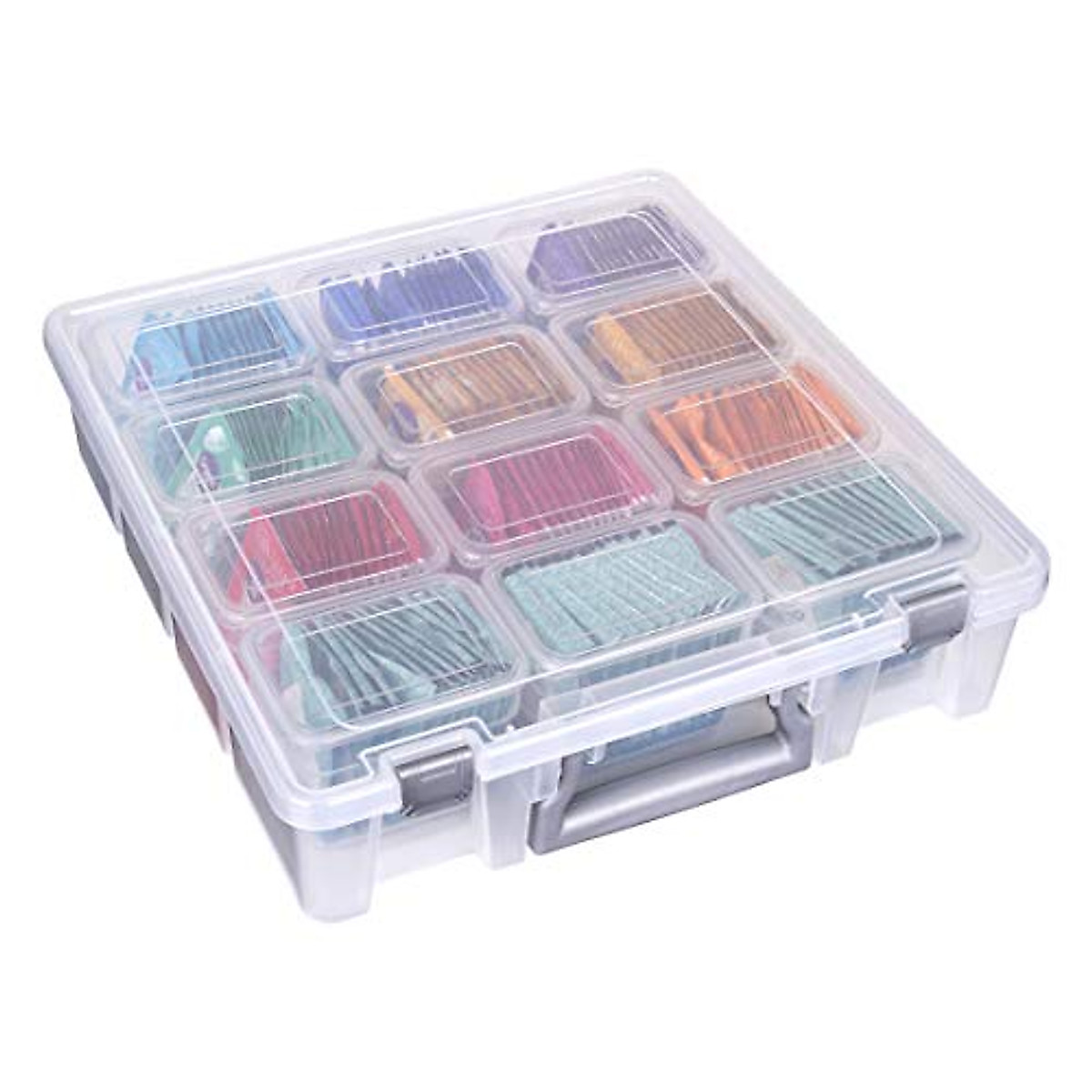 AB Designs 6965ABD Super Satchel with 9 Small Bins Inside, Stackable Home Storage Organization Container, Clear with Sliver Latches and Handle