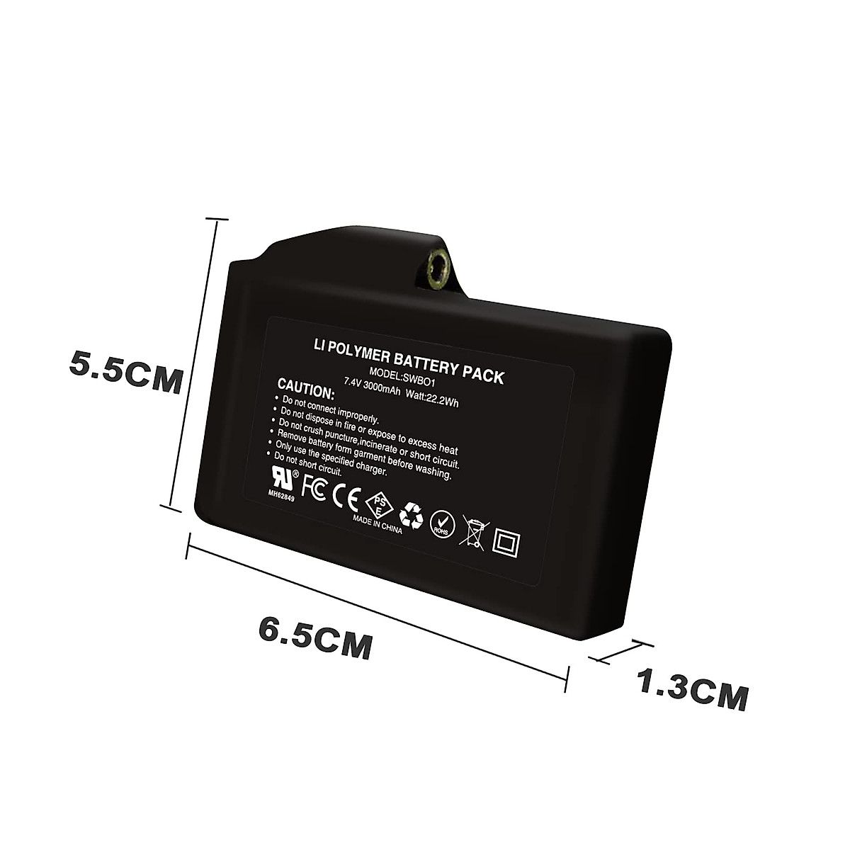 J JINPEI Rechargeable 7.4V 3000mAh Li-ion Heated Gloves Batteries, Rechargeable Batteries for Heated Gloves, Ski Mittens, Socks, Hat, Knee Braces (1pcs Included)