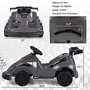 Electric Go Kart for Kids, 6V Battery Powered Ride On Cars w/Remote Control, Safety Belt, Slow Start, Music, 4 Wheeler Electric Vehicle for Kids, Ride On Go Cart for Kids (Black)