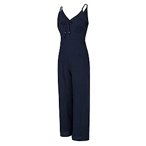 Womens V-Neck Spaghetti Strap Mitiy Sleeveless Wide Leg One Piece Jumpsuit Romper Playsuit