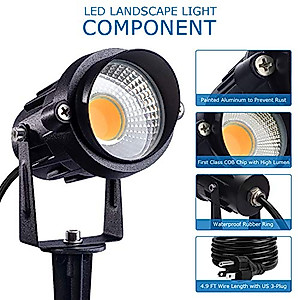 SUNVIE 120V Spot Lights Outdoor LED Landscape Lighting 12W AC Spotlights for Yard Waterproof Landscape Lights with Spiked Stake for Tree Garden Pathway Warm White Flag Lights with US 3-Plug In(4 Pack)