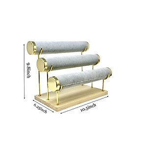 RJ Displays-Grey Velvet 3 Layer Detachable Wood Gold Hardware Jewelry Holder Organizer Display Stand Velvet Bracelet Display Stand. Comes with Micro Fiber Jewelry Cleaning/Polishing Cloth