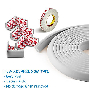 Sharp Edge & 16.2ft Furniture Safety Guards | Protective Foam Cushion | 15ft Bumper 4 Adhesive Childsafe Corners | Baby Child Proofing Foam Set and Safe for Table, Fireplace, Countertop | Gray