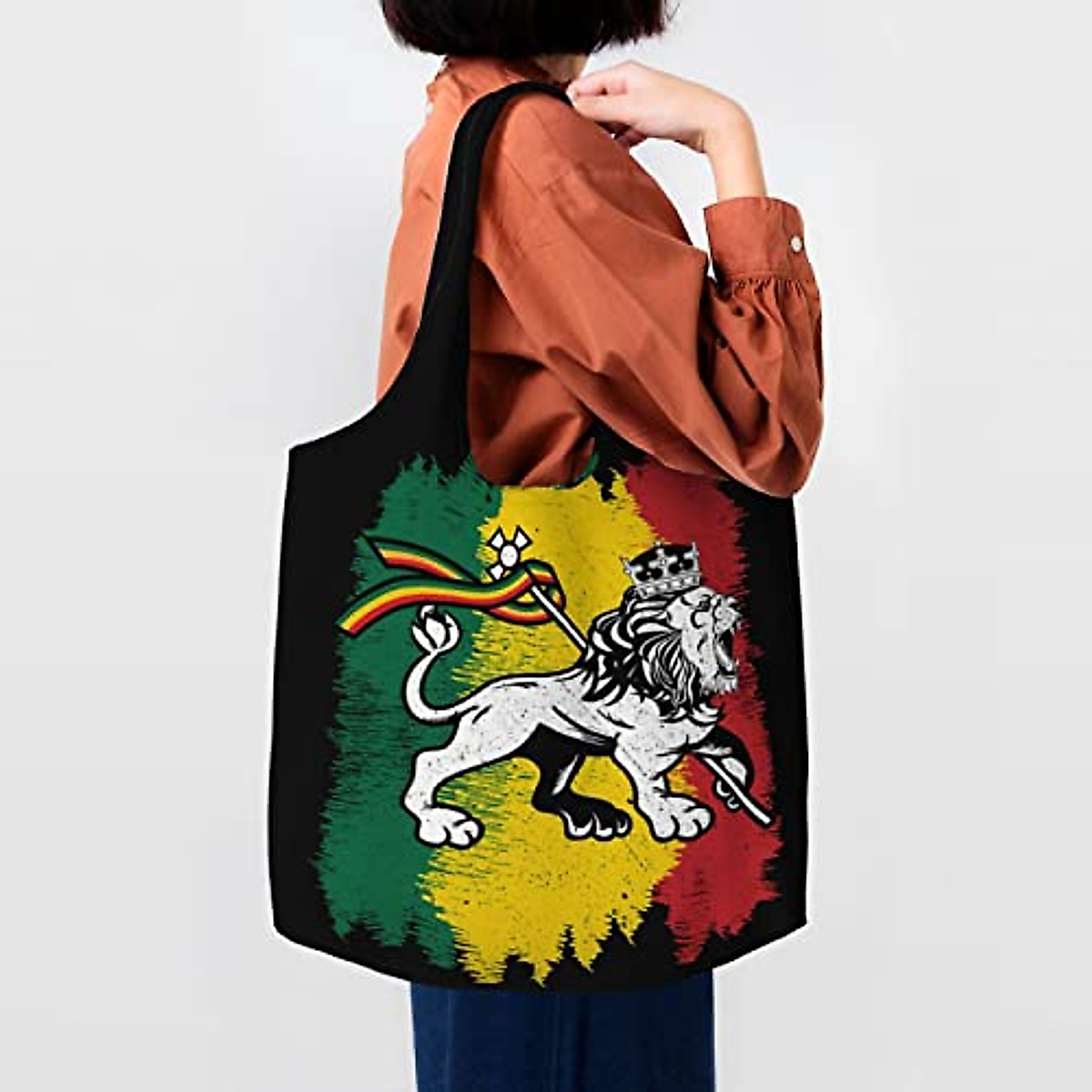 Rasta Lion Of Judah Canvas Shoulder Tote Bags Reusable Handbags Shopping Bag For Daily Women Or Men