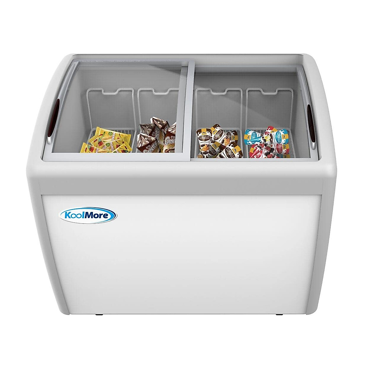 Koolmore MCF-12C Commercial Ice Cream Freezer Display Case; Glass Top Chest Freezer With 4 Storage Baskets And Clear; Sliding Lid; Large 12 Cu. Ft. Capacity; White