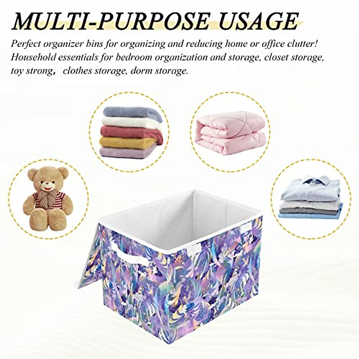 Kigai Storage Basket Butterfly Purple Storage Boxes with Lids and Handle, Large Storage Cube Bin Collapsible for Shelves Closet Bedroom Living Room, 16.5x12.6x11.8 In