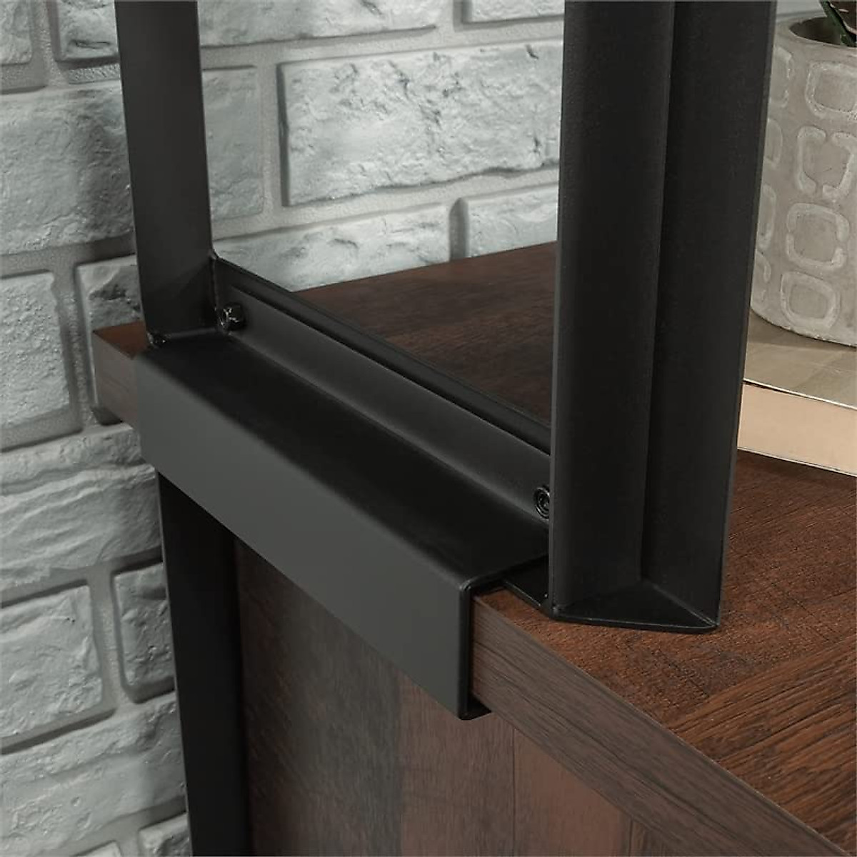 Sauder Briarbrook Engineered Wood and Metal Hutch in Barrel Oak