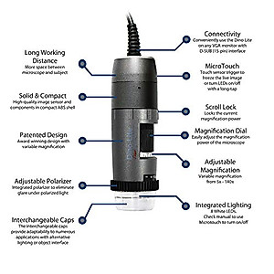 Dino-Lite VGA Digital Microscope AM5216ZTL- 720p, 5x - 140x Optical Magnification, Polarized Light, Long Working Distance