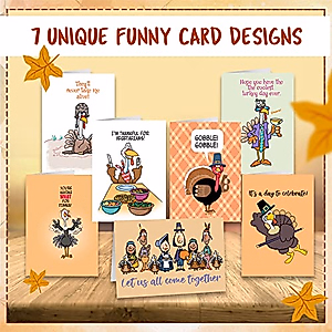 Stonehouse Collection Thanksgiving Cards (Funny Assortment) - Set of 14 Boxed Cards & White Envelopes, 4.5x6.25 Folded Greeting Card w/ 7 Unique Designs, Funny Thanksgiving Cards for Family & Friends