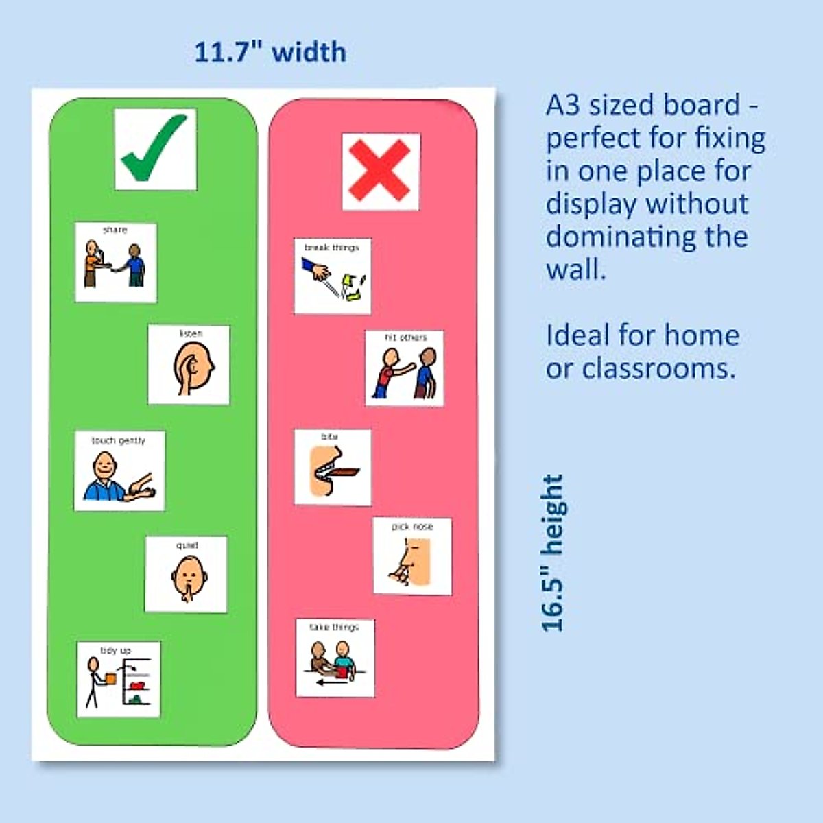 A3 Behaviour Display Chart Display Poster – Wipedown Visual Symbol Board for Behaviour Management compatible with PECS Symbols & Boardmaker PCS Software (ADHD, ASD, Autism, Kids, Children, Toddlers)