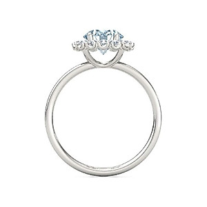 PB Collection Oval Blue Aquamarine and Diamond Halo Engagement Ring in 925 Sterling Silver 7