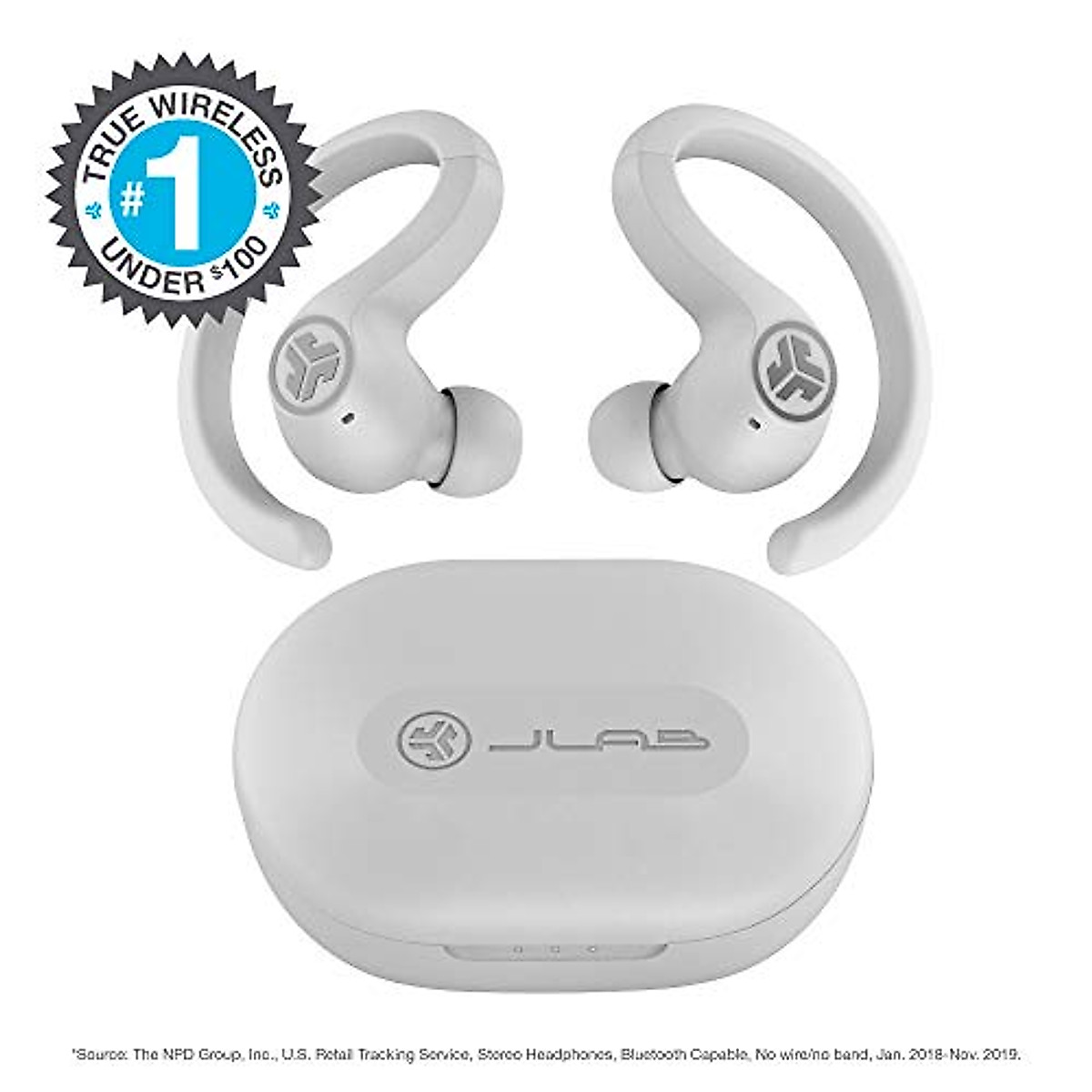 JLab JBuds Air Sport True Wireless Bluetooth Earbuds + Charging Case, White, IP66 Sweat Resistance, Class 1 Bluetooth 5.0 Connection, 3 EQ Sound Settings Signature, Balanced, Bass Boost (Renewed)
