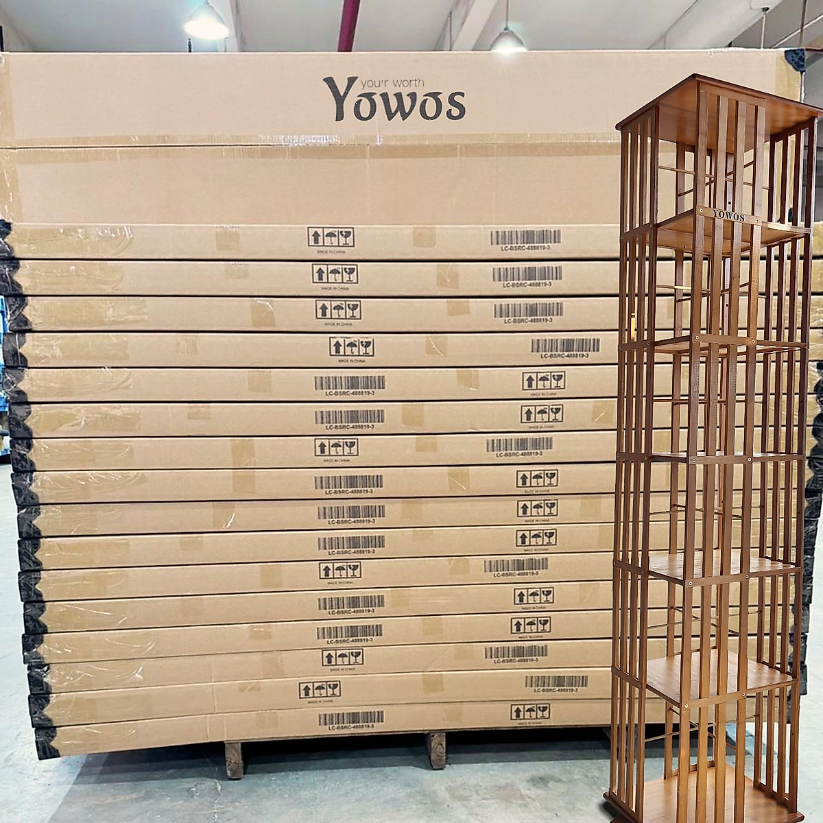 YOWOS Rotating Bookshelf Tower, 360 Display Spinning Bookshelf, Bamboo Bookshelf Floor Standing Storage Rack, Wood Narrow Book Shelf Organizer for Kids&Adults, Natural 6 Tier