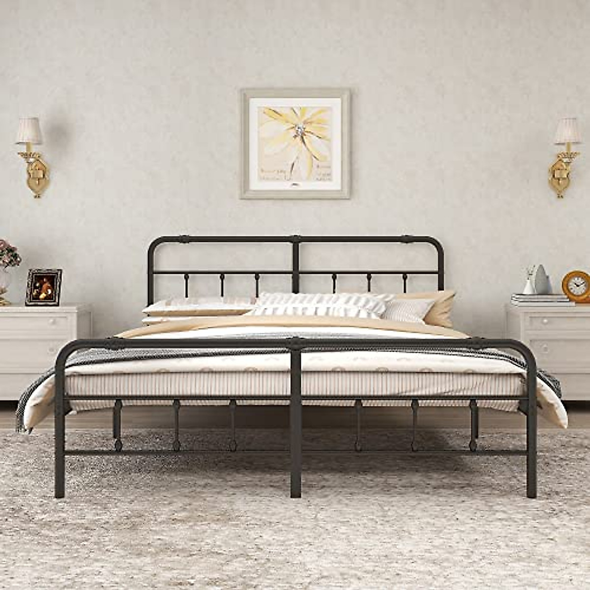 ZIRUWU California King Metal Platform Bed Frame with Headboard Footboard Extra Strong Support No Box Spring Needed Noise Free Easy Assembly Black