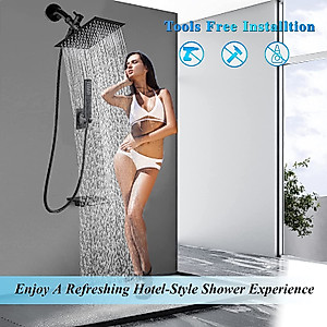 Shower Head, 8'' Matte Black Shower Head with hose, 2 in 1 Setting High Pressure Shower Heads, Anti-leak Rainfall Shower Head with Holder, Dual Rain Shower Head with Handheld Spray, Bellearlly