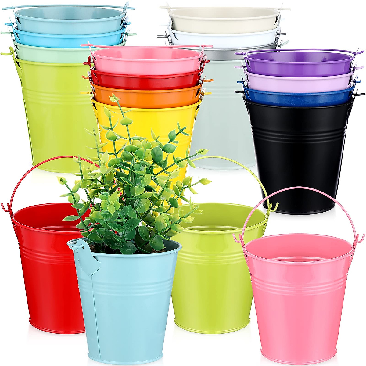 16 Pack Colorful Metal Buckets for Parties & Crafts | Durable & Cute