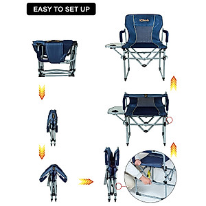 iClimb Heavy Duty Compact Camping Folding Mesh Chair with Side Table and Handle (Navy)