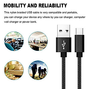 RoFI USB Type C Cable, [2Pack] 2FT USB C Cable Nylon Braided Fast Charging for Galaxy S10 S9 S8 Plus Note 9 8, Pixel, Moto Z, LG V30 V20 G5, Xperia, Switch and More (Black, 2 FT)