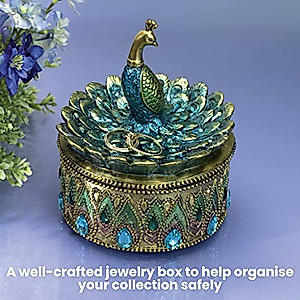 Bits and Pieces - Peacock Keepsake Box - Peacock Art - Golden Jewelry Box