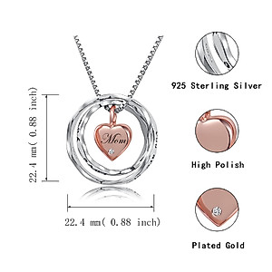 oGoodsunj Sterling Silver Keepsake Jewelry Cremation Pendant Eternity Urn Necklace for Ashes - Double Rings Urns Necklaces You Are Always In My Heart I Love You Forever (Mom, Rose Gold)