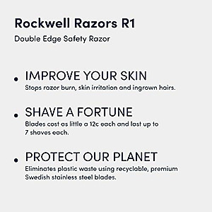 ROCKWELL RAZORS R1 Safety Razor in White Chrome Finish, Butterfly Open Mechanism with 5 Double Edge Blades