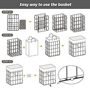 GALMAXS7 Laundry Basket Hamper Large Collapsible Metal Laundry Basket with Removable and Washable Bag Heavy Duty Laundry Basket Wire Frame Clothes Hampers for Laundry Bedroom Towels Toys