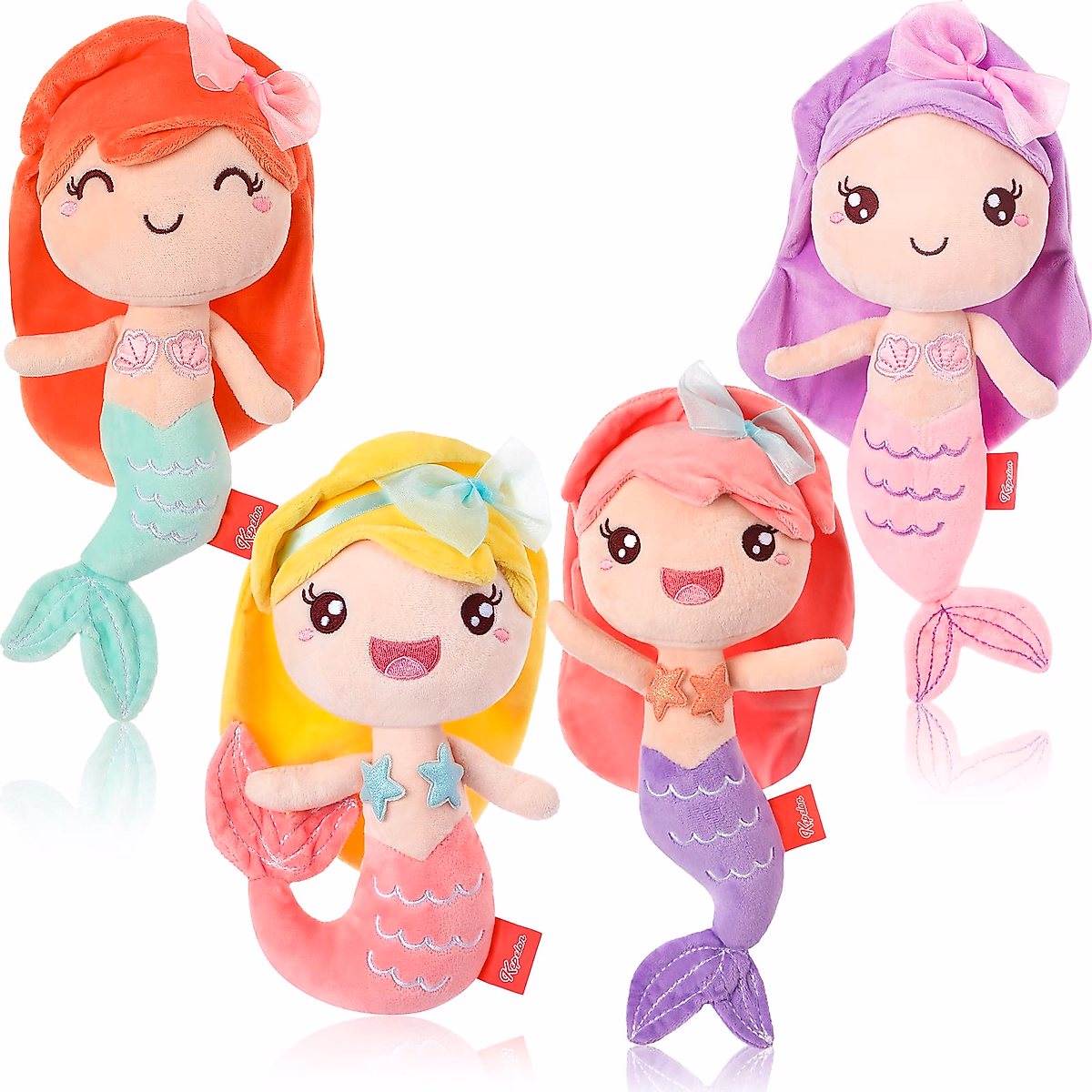 Civaner 4 Pcs 7.8" Mermaid Stuffed Animal Mermaid Plush Toys for Girls Ocean Princess Dolls Mermaid Birthday Decorations for Women(Cute Style)