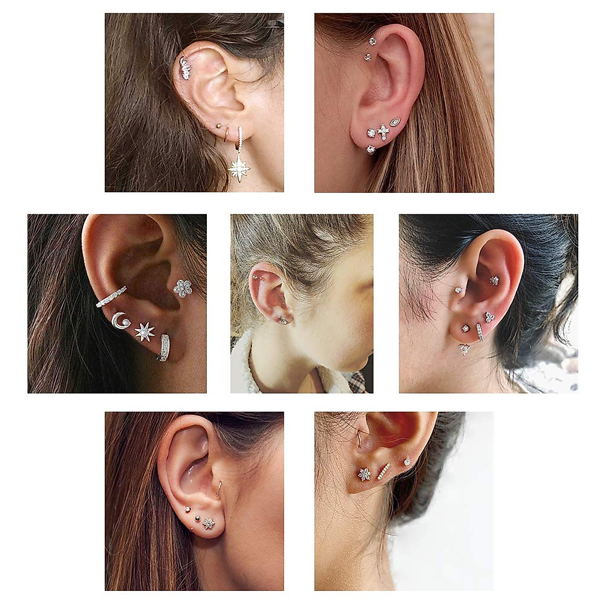 16g Sparkling Cubic Zirconia Stainless Steel Stud Earrings Tragus Helix Conch Cartilage Ear Piercing (Heart)