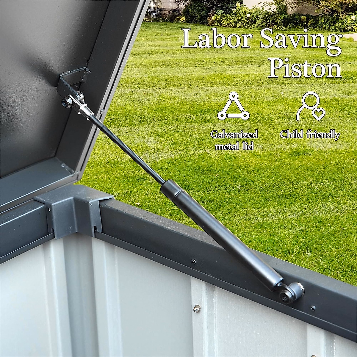 120 Gallon Deck Box Large Steel Outdoor Storage Box Lockable Deck Storage Container for Patio Furniture Cushions Garden Tools Pool Supplies Dark Gray