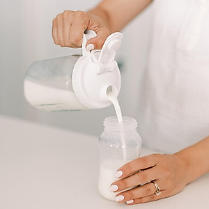 Ford & Row- Breast Milk Pitcher White 32 oz- Formula Pitcher For Breastmilk Storage Container For Fridge- Breastmilk Pitcher- Mason Jar Pour Spout Lid- Formula Mixing Pitcher- Mason Jar Pitcher