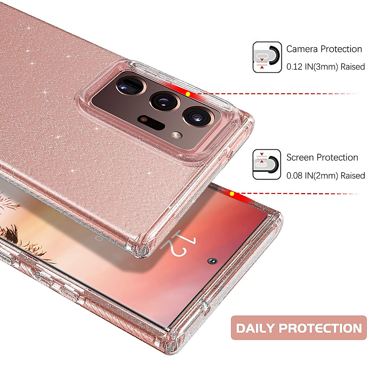 BENTOBEN Note 20 Ultra Case, Clear Glitter Bling Sparkly Slim Soft TPU Rugged Shockproof Protective Bumper Phone Case Cover for Samsung Galaxy Note 20 Ultra 6.9" 5G,Clear Glitter