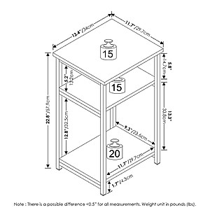 Furinno Just 3-Tier Metal Frame End Table with Storage Shelves, 2-Pack, French Oak