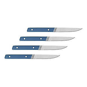 Misen Steak Knives Set of 4 - Precision Serrated Blades for Effortless Dining - Stainless Steel - Superior Cuts with Four Steak Knives Handles for Stylish Elegance - Blue