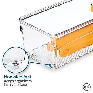 iDesign Utensil Holder and Silverware Organizer for Kitchen Utensils and Countertop Storage, The Linus Collection – Set of 2, 4" x 12" x 3", Clear