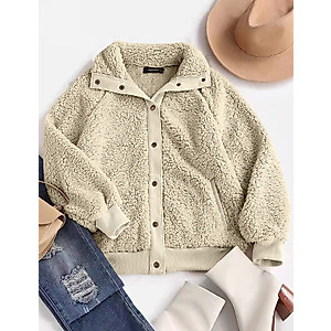 MEROKEETY Women's 2024 Winter Long Sleeve Button Sherpa Jacket Coat Casual Warm Fleece