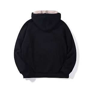 Flygo Hoodies for Men Zip Up Winter Fleece Sherpa Lined Sweatshirt Warm Jacket(Black-XL)