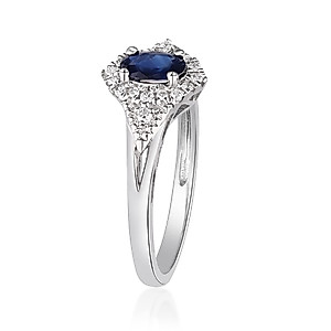 Gin & Grace 10K White Gold Genuine Blue Sapphire and Natural Diamond (I1) Ring for Women., Metal gemstone diamond, Sapphire
