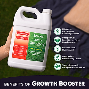 Extreme Grass Growth Lawn Booster- Liquid Spray Concentrated Starter Fertilizer with Humic - Any Grass Type- Simple Lawn Solutions (1 Gallon)