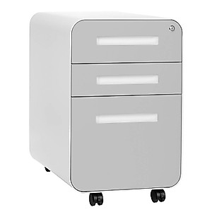 Laura Davidson Furniture Stockpile 3 Drawer File Cabinet with Lock - Under Office Desk Metal Filing Cabinet, Legal/Letter File Folders, Wheels and Stationary Feet, Pre-Assembled, Light Grey Faceplate