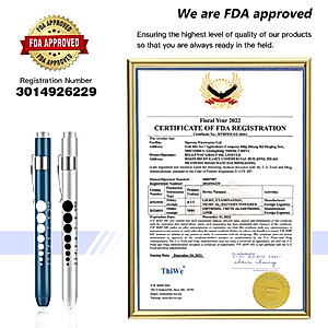 Opoway Nurse Penlight with Pupil Gauge LED Medical Pen Light for Nurses Doctors with Batteries Included 2ct, Silver and Blue