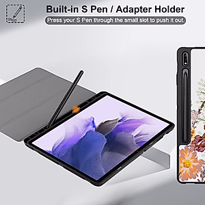 DONGKE Case for Samsung Galaxy Tab S8 Plus 2022 / S7 FE 2021 / S7 Plus 2020 12.4 Inch with S Pen Holder [SM-X800/X806/X808], Ultra Thin Lightweight Trifold Stand + Auto Wake/Sleep, Floral