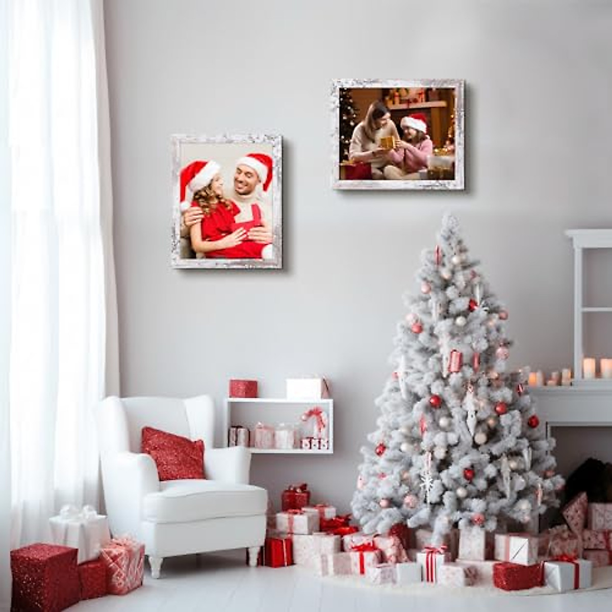 Frametory, 16x20 Poster Frame White Distressed Grain Style Frames for 16 by 20 Picture or Photo- Wide Moulding Design with Real Glass - Wall Display Hanging(2 Pack)