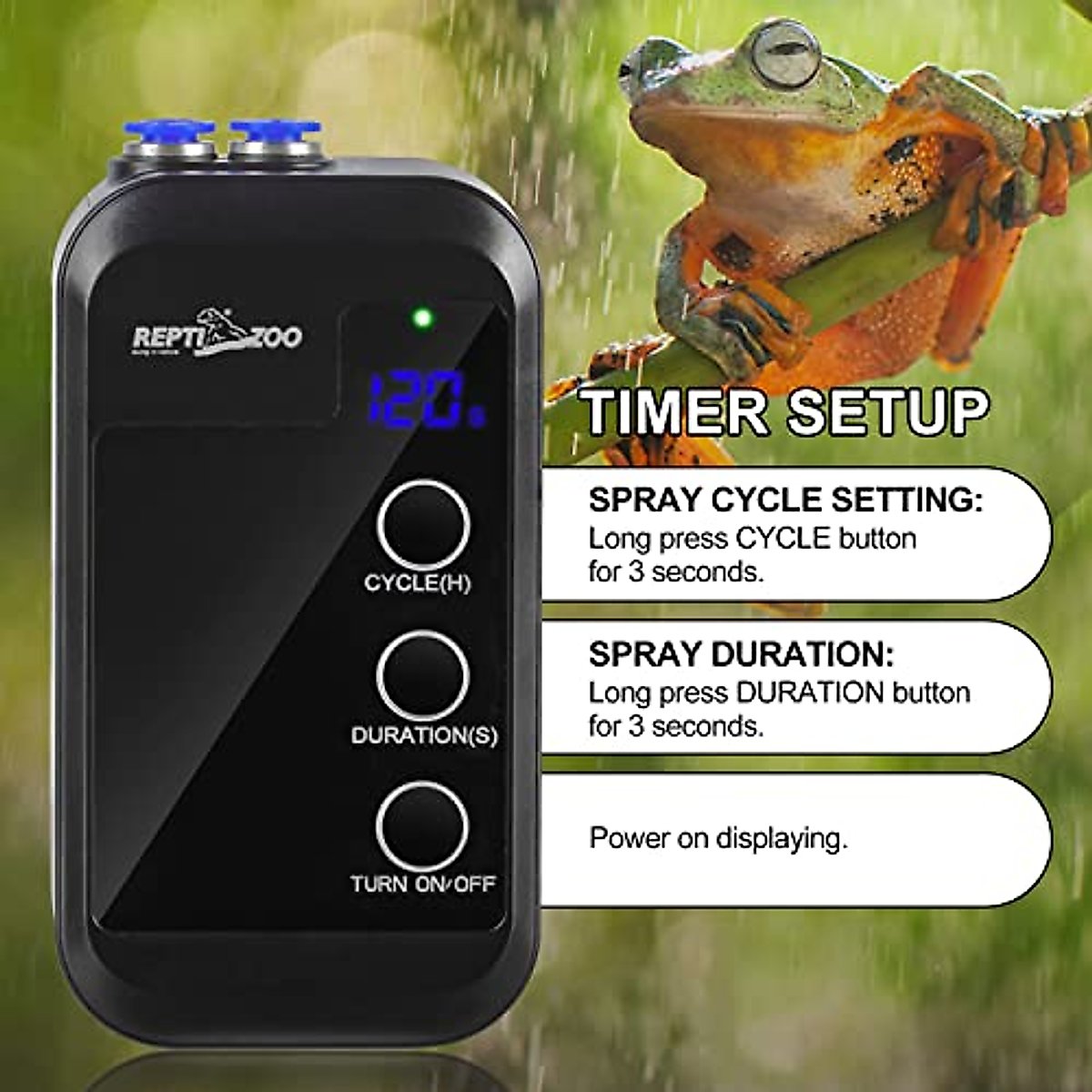 REPTI ZOO Reptile Humidifier, Mini Automatic Misting System for Reptile Terrariums, Rainforest Spray System with Adjustable Spray Nozzles