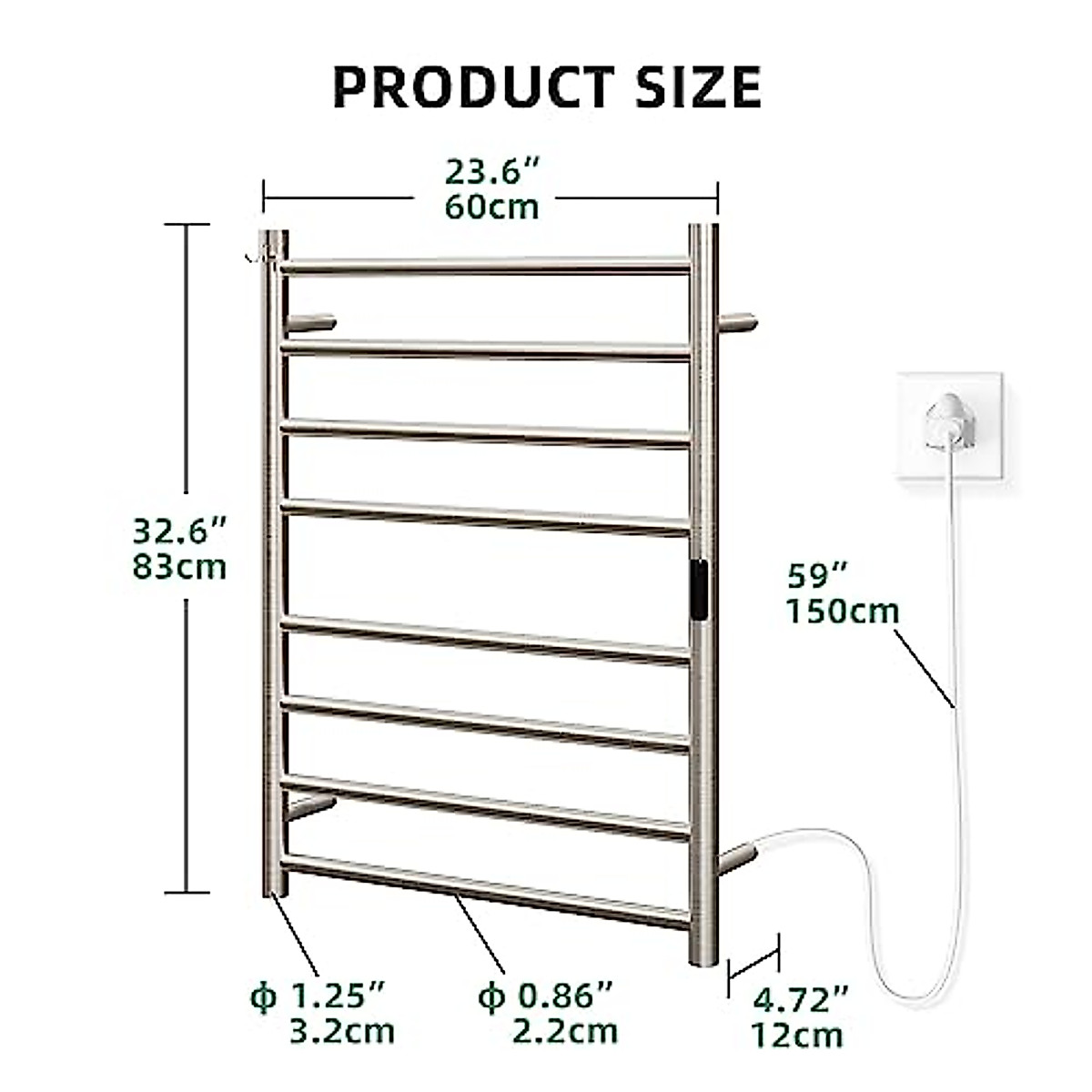 YITAHOME Towel Warmer Heated Towel Rack, 8 Bars Wall Mounted Electric Towel Warmers for Bathroom with LED Indicator, Multi-Level Temperature and Timer Setting, Plug-in/Hardwired, Silver