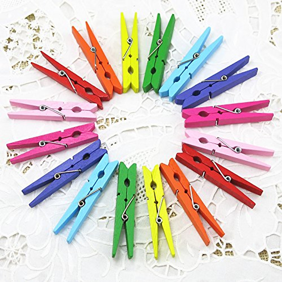 200 Pack Colored Wooden Clothes Pins, 10 Colors Wooden Clothes Pins with 66FT Jute Twine, Rainbow Clips for Photos, Pictures, Clothing Hanging (2.83 in)