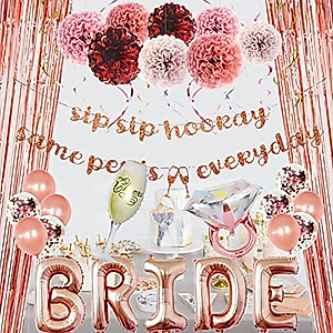 MEYSIMOON Bachelorette Party Decorations Kit Bridal Shower Supplies Rose Gold Ring Balloons,Banner,Bride to Be Sash,Curtain for Hens Night Party Decoration