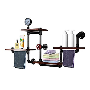 4 Tiers Industrial Pipe Shelving Wall Mounted,Rustic Wood Wall Shelf Storage Metal Floating Shelves Unit Bookshelf Hanging Wall Shelves for Farmhouse Kitchen Bar Bathroom Living Room Home Decor